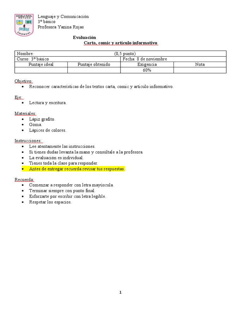 3° Carta Comic Articulo Informativo | PDF