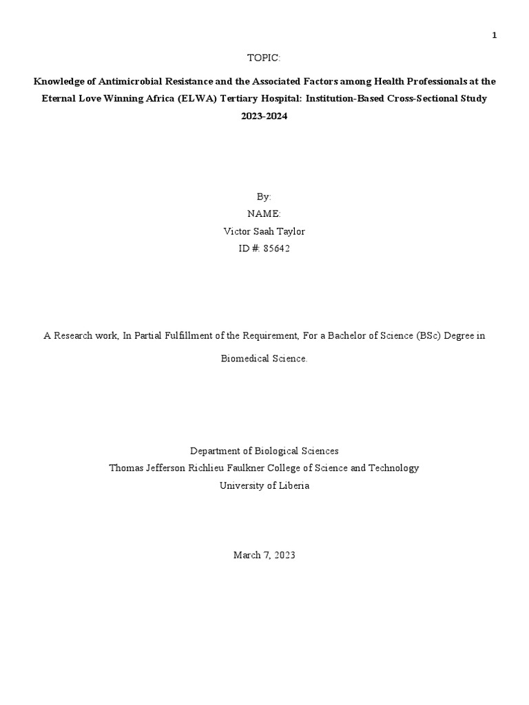 Victor Saah Taylor Thesis Final Copy 2023 | PDF | Antimicrobial Resistance | Infection