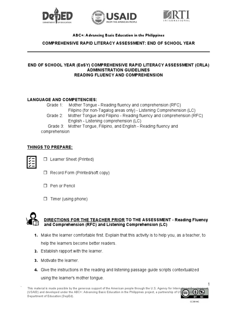 EoSY CRLA Protocols R6 - Administration - Comments | PDF | Reading ...