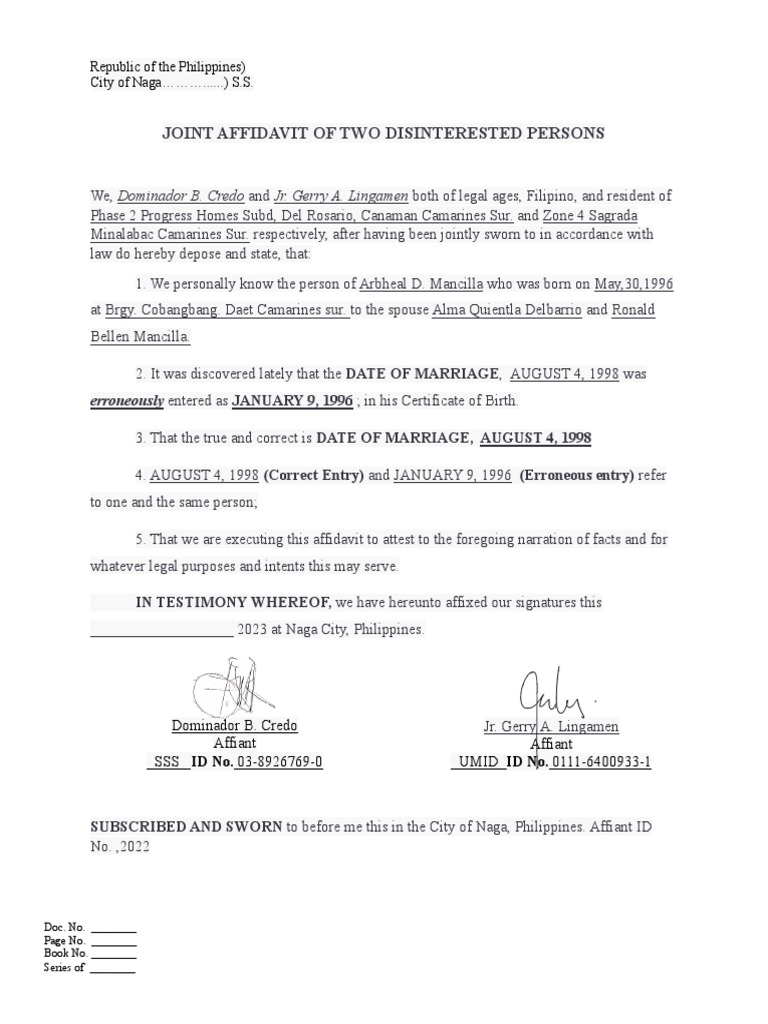 Joint Affidavit Final Template | PDF