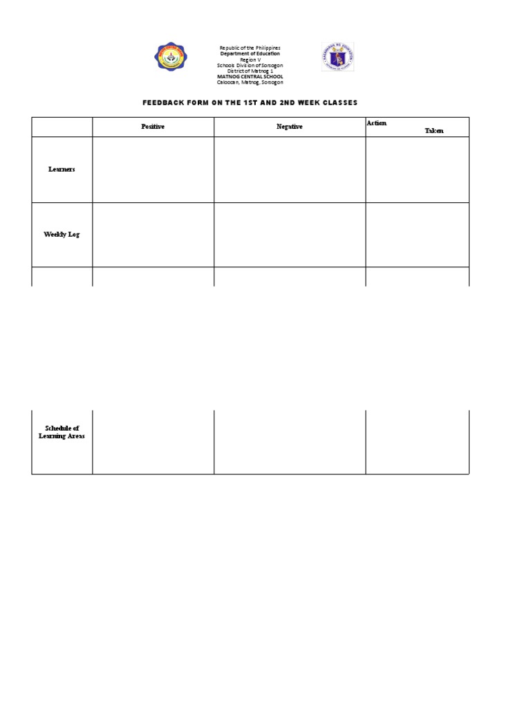 Feedback Form for Class Weeks 1-2 | PDF