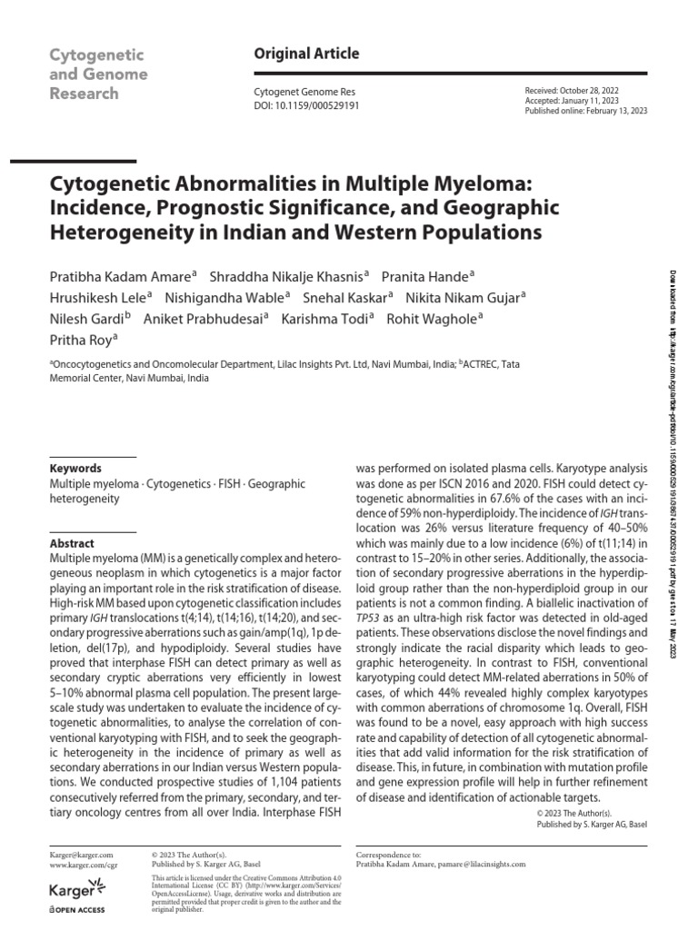 Cytogenetic Abnormalities in Multiple Myeloma: Incidence, Prognostic ...