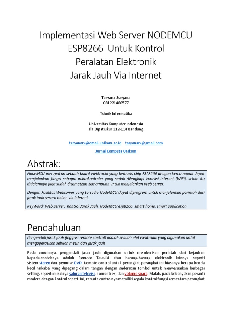 Kontrol Peralatan Via Web Dengan Mengunakan NODEMCU ESP8266 Taryana | PDF