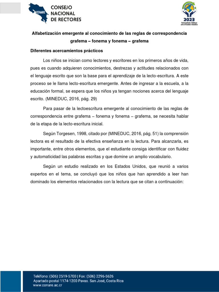 Lectura 2 Alfabetización Emergente Al Conocimiento de Las Reglas LEIDA ...