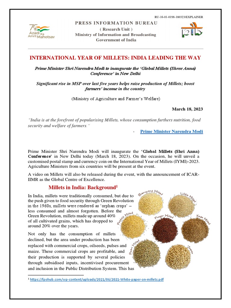 International Year of Millets: India Leading The Way: March 18, 2023 | Download Free PDF ...