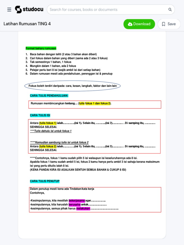 Latihan Rumusan TING 4 - Format baharu rumusan Baca bahan dengan teliti (2 atau 3 bahan akan ...