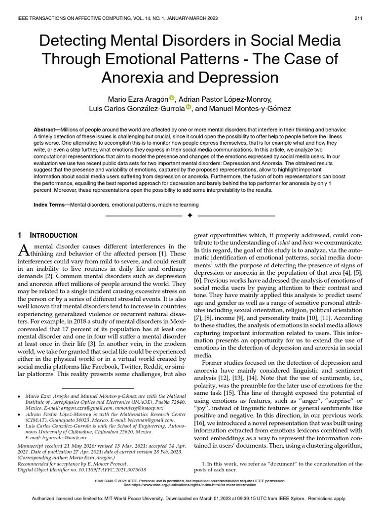 Detecting Mental Disorders in Social Media Through Emotional Patterns ...