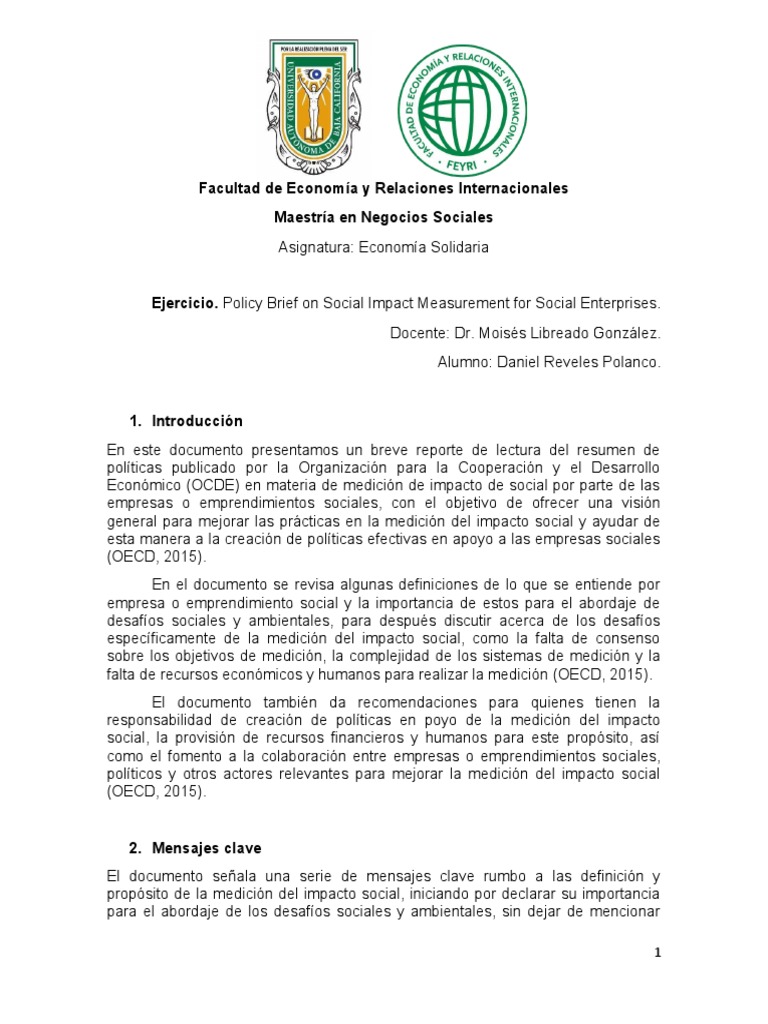 Reporte de Lectura: Medición Del Impacto Social | PDF | Iniciativa ...