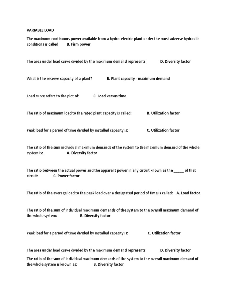Hydro-Electric Plant Load Factors | PDF | Gas Turbine | Internal ...