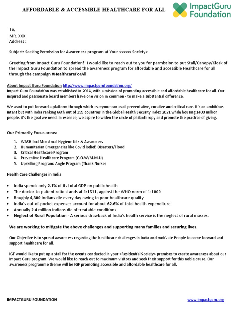 Residential Permission Letter - Impact Guru Foundation | PDF | Health ...