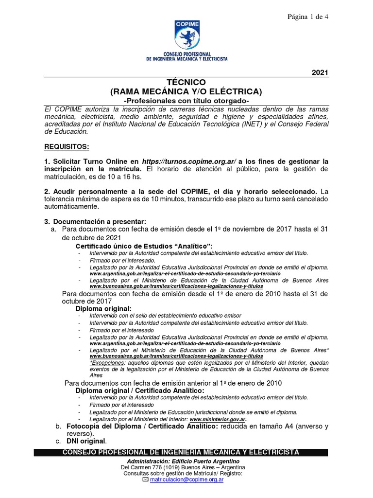 COPIME - 2021 - TECNICOS (Rama Mec y Elect) | PDF | Microsoft Office