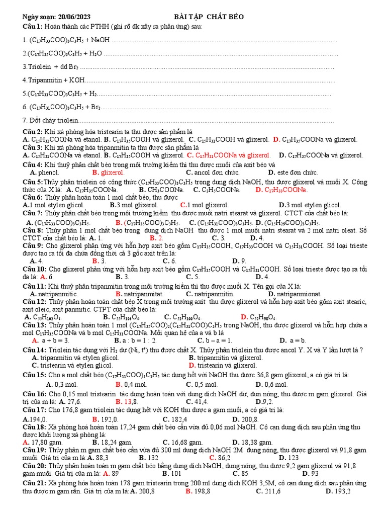 Bài tập chất béo | PDF