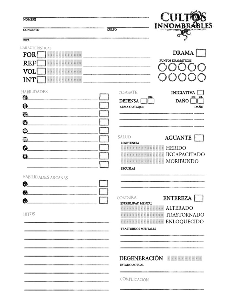 Cultos Innombrables FICHA EDITABLE | PDF