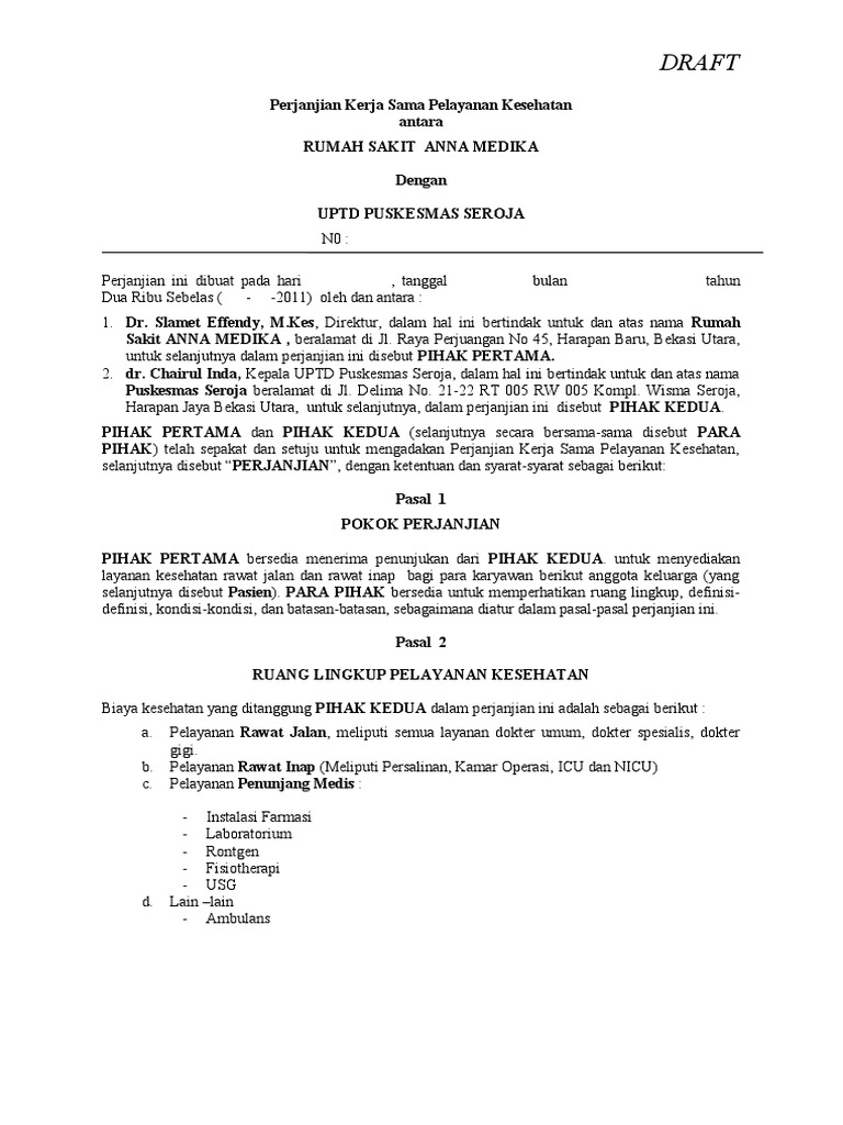Draft Mou RS Anna Medika | PDF