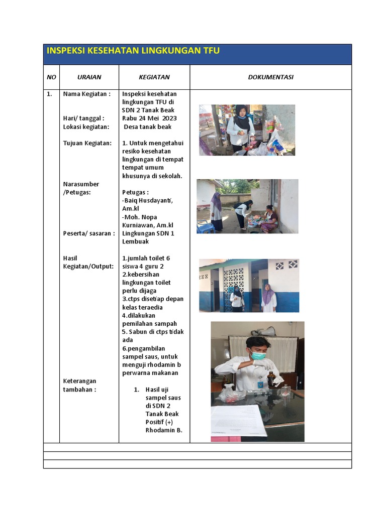 Inspeksi Kesling TFU Sekolah SDN 2 Tanak Beak | PDF