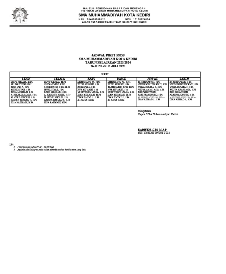 Jadwal Piket Ppdb 2023-2024 (1) | PDF