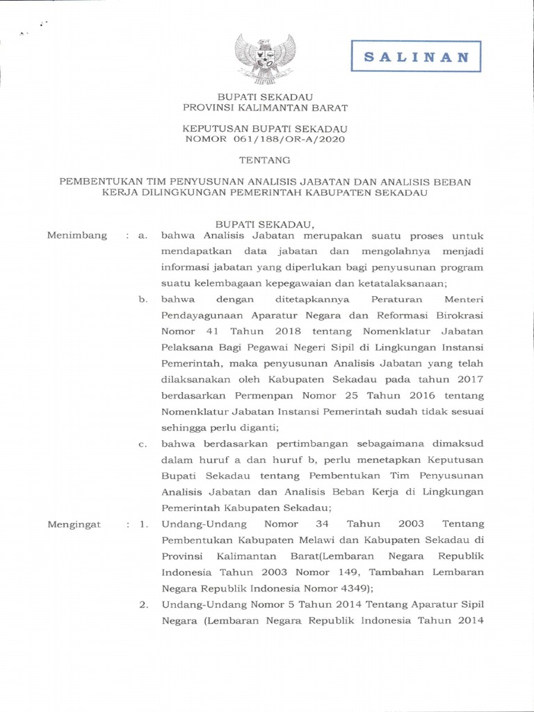 Salinan SK Pembentukan Tim Penyusunan Anjab Dan Abk | PDF