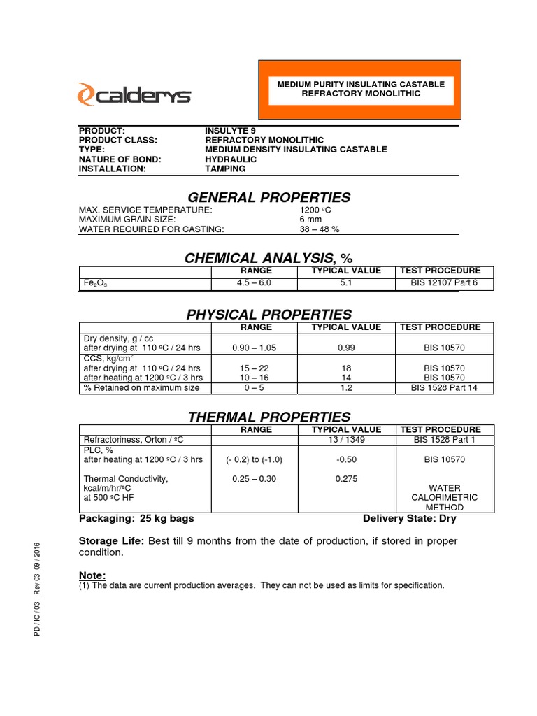 Pds Insulyte 9 | Download Free PDF | Refractory | Physical Sciences