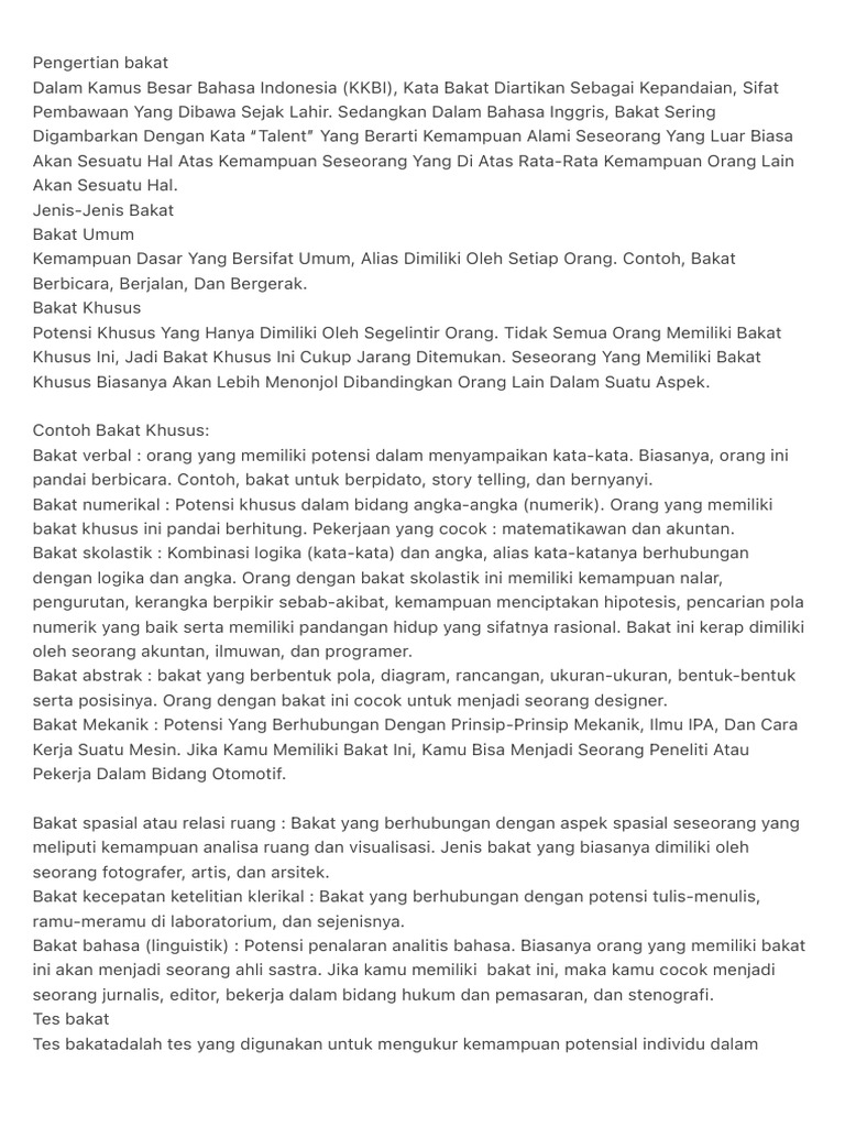 Pengertian dan Jenis Bakat | PDF