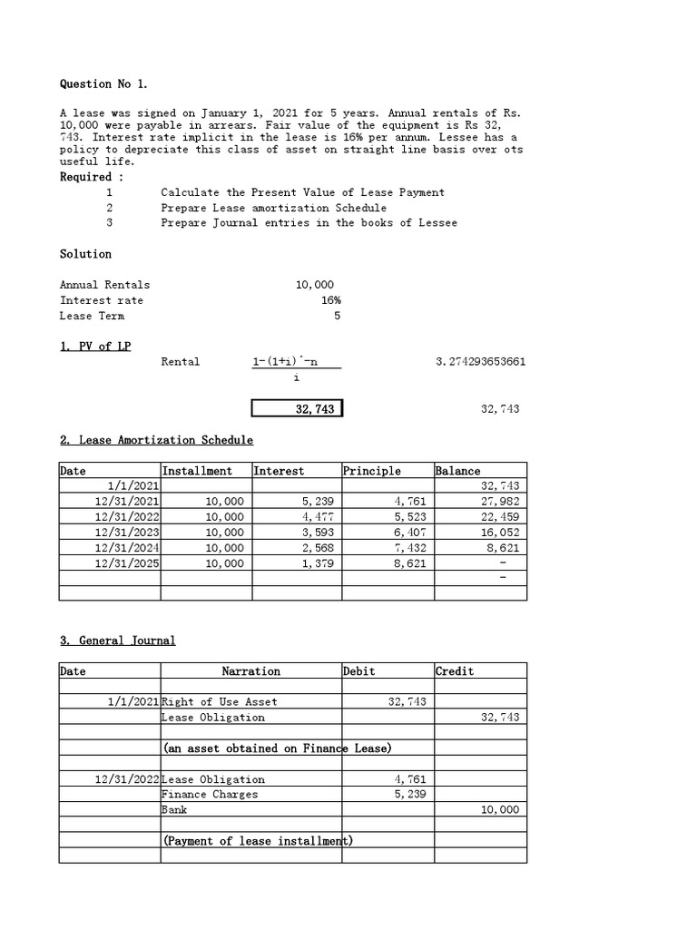 Leases - Practice Questions | PDF | Lease | Depreciation
