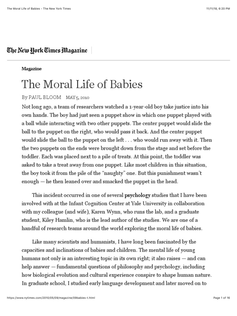Wynn, Hamlin - 2010 - The Moral Life of Babies | PDF | Morality | Evolution
