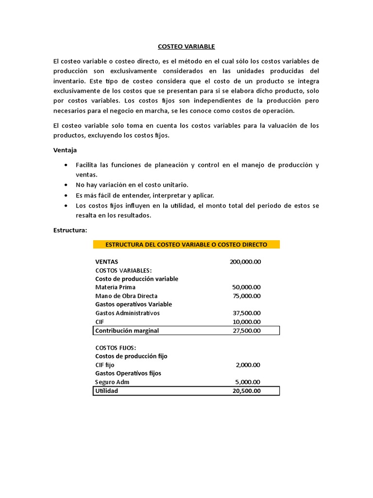 Costeo Variable y Absorbente | PDF | Costo | Negocios económicos