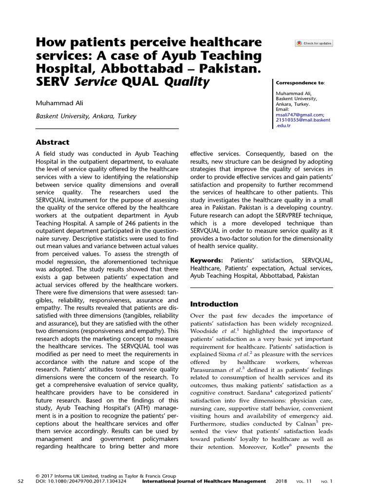 How Patients Perceive Healthcare Services A Case of Ayub Teaching ...