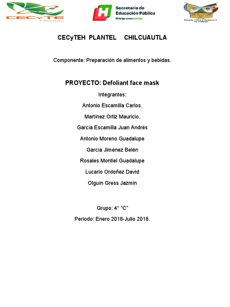 Proyecto - Defoliant Face Mask Final 3 AVANC | PDF | Productos cosméticos | Mezcla