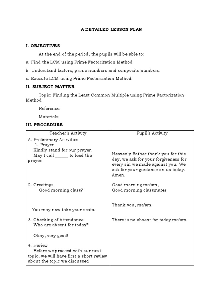 A DETAILED LESSON PLAN (Math) | PDF | Mathematics | Elementary Mathematics