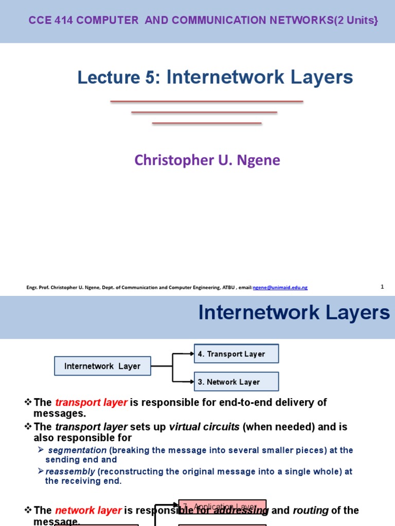 CCE 414 Lect 5 - Internetwork Layers 201 | PDF | Transmission Control Protocol | Internet Protocols