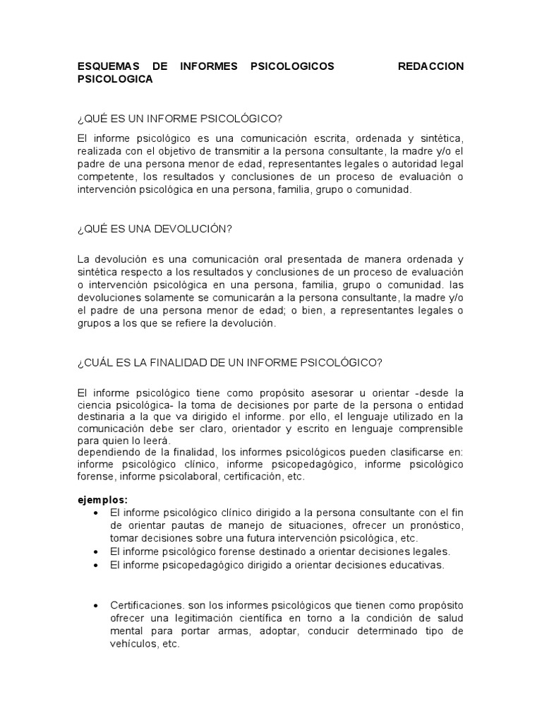 Esquemas de Informes Psicologicos Redaccion Psicologica | PDF | Sicología | Inteligencia