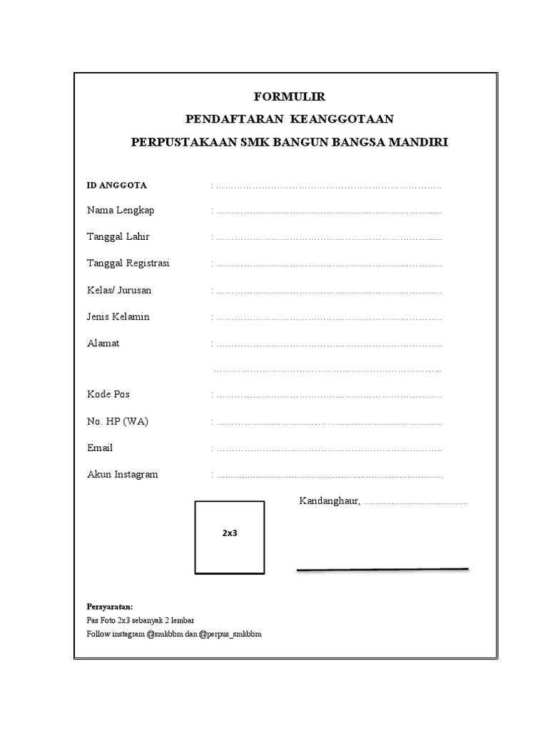 Contoh Formulir Anggota | PDF