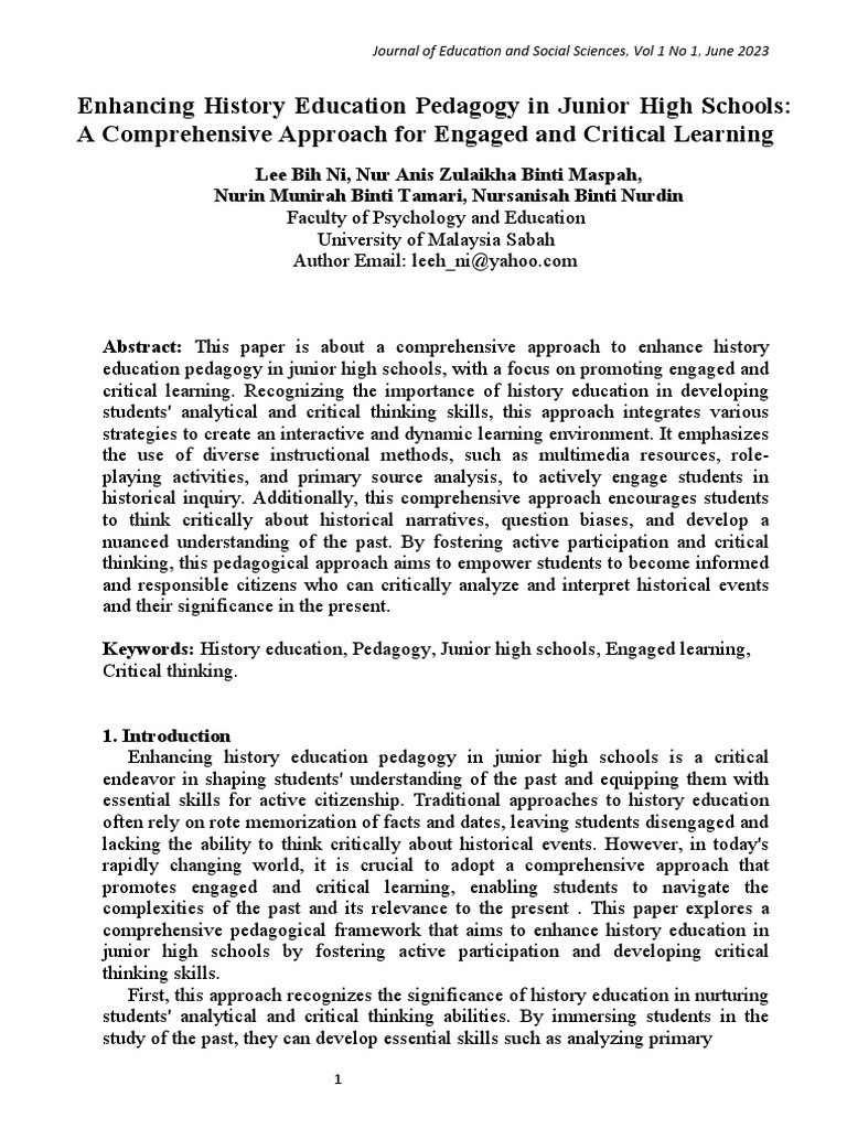 Enhancing History Education Pedagogy | PDF | Critical Thinking | Pedagogy