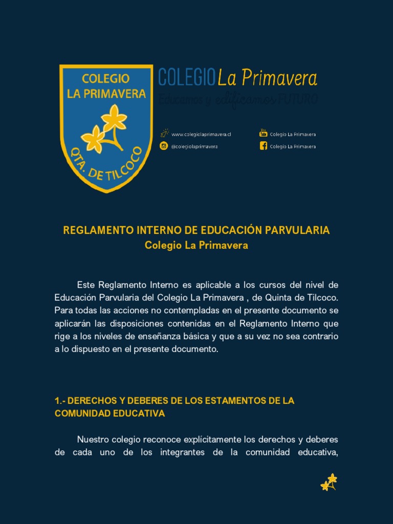 Reglamento Interno Educacion Parvularia | PDF | Educación de la primera ...