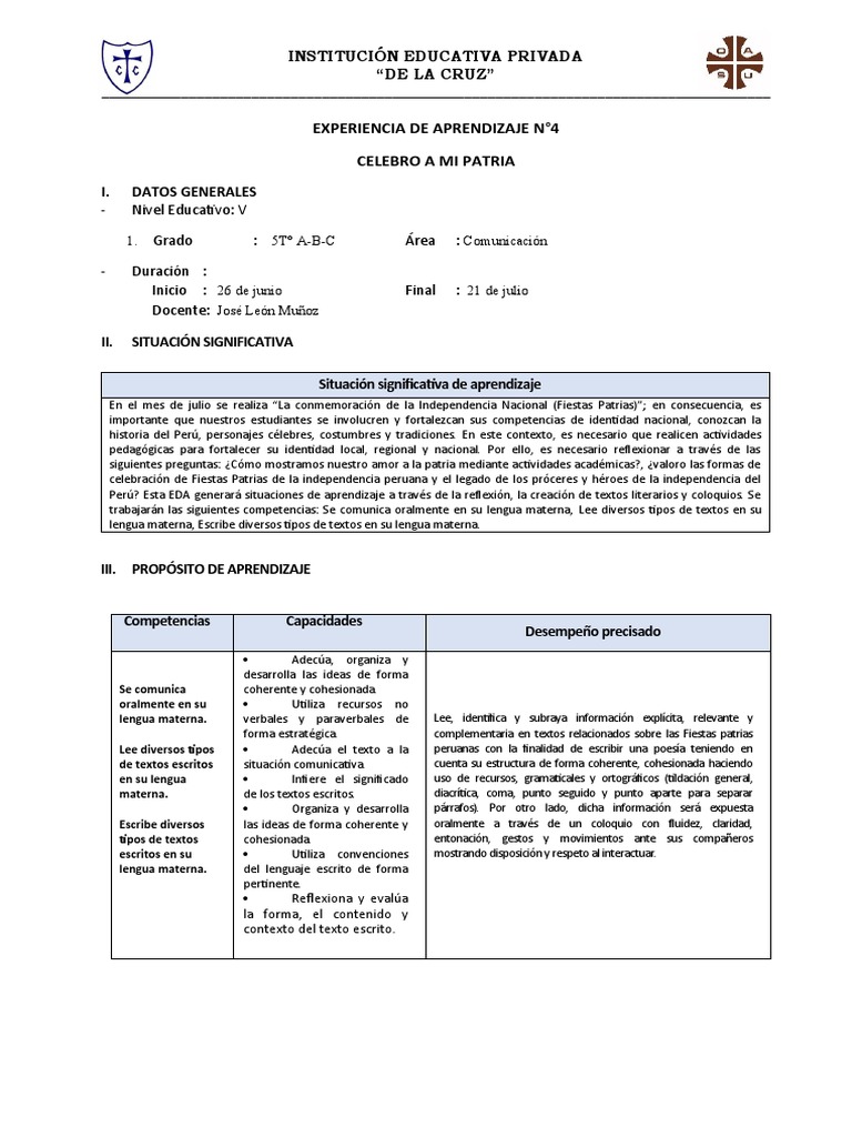 5° Grado - Eda 4 - Comunicación - 2023 | PDF | Poesía | Perú
