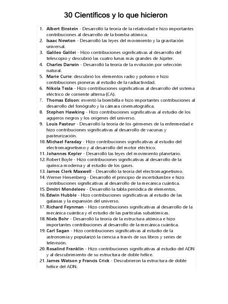 30 Cientificos y Lo Que Hicieron | PDF | Química | Mecánica cuántica