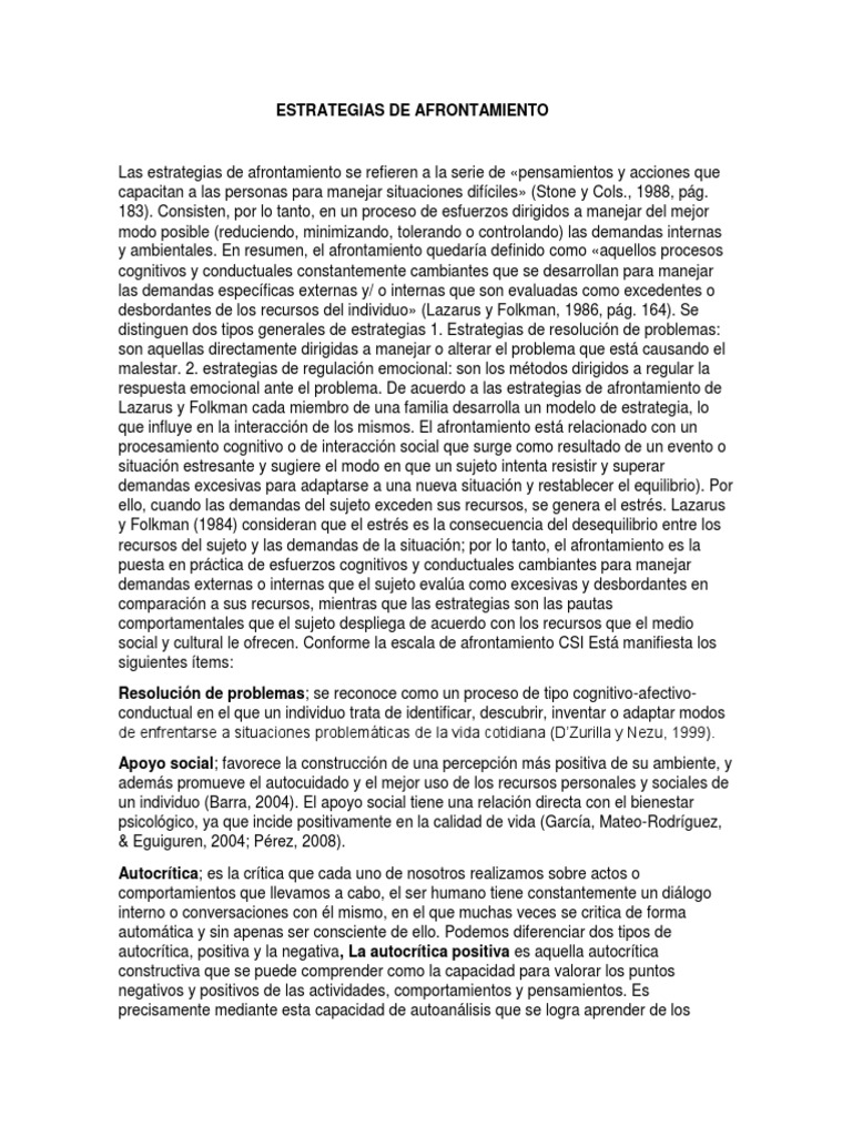 Pautas de Estrategias de Afrontamiento | PDF | Las emociones | Pensamiento
