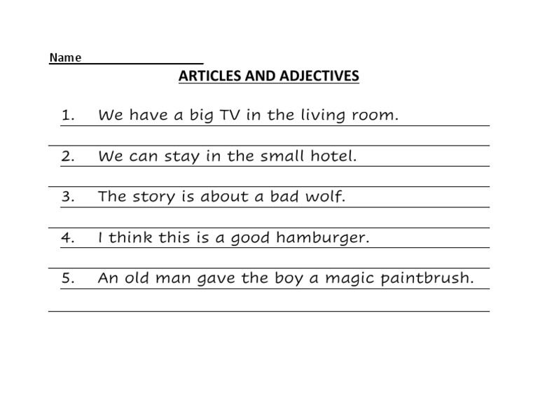 Articles and Adjectives Worksheet | PDF