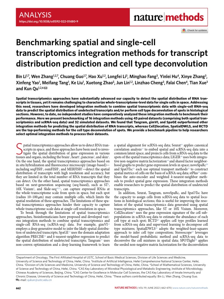 Benchmarking Spatial And Single Cell Transcriptomics Integration