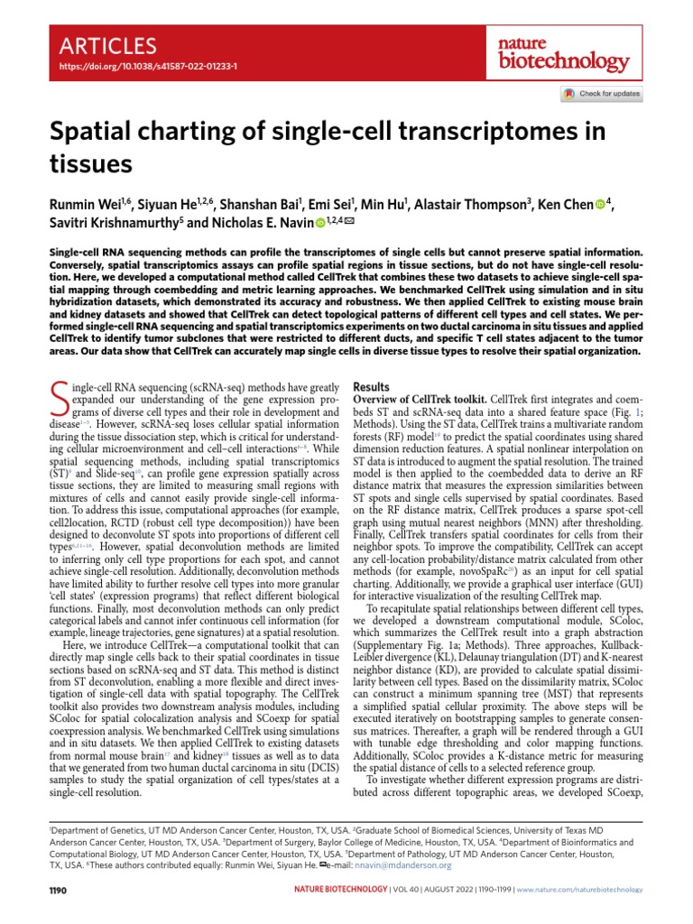 Spatial Charting of Single-Cell Transcriptomes in Tissues: Articles ...