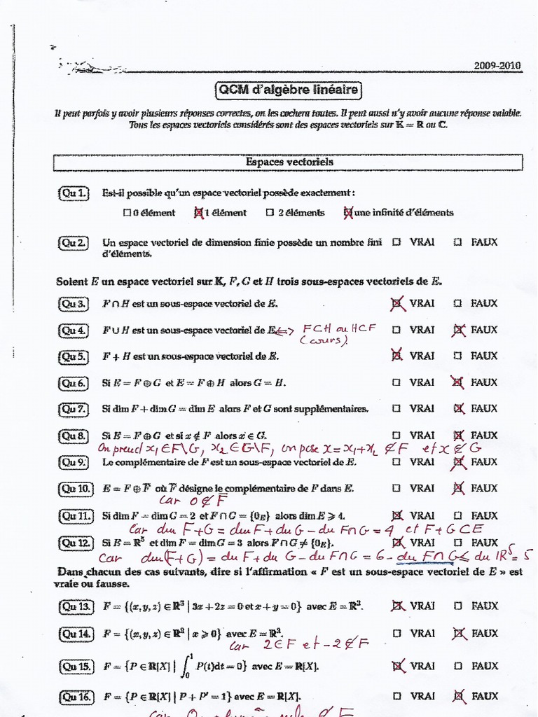 QCM - Corrigé - Partie 1-20 | PDF