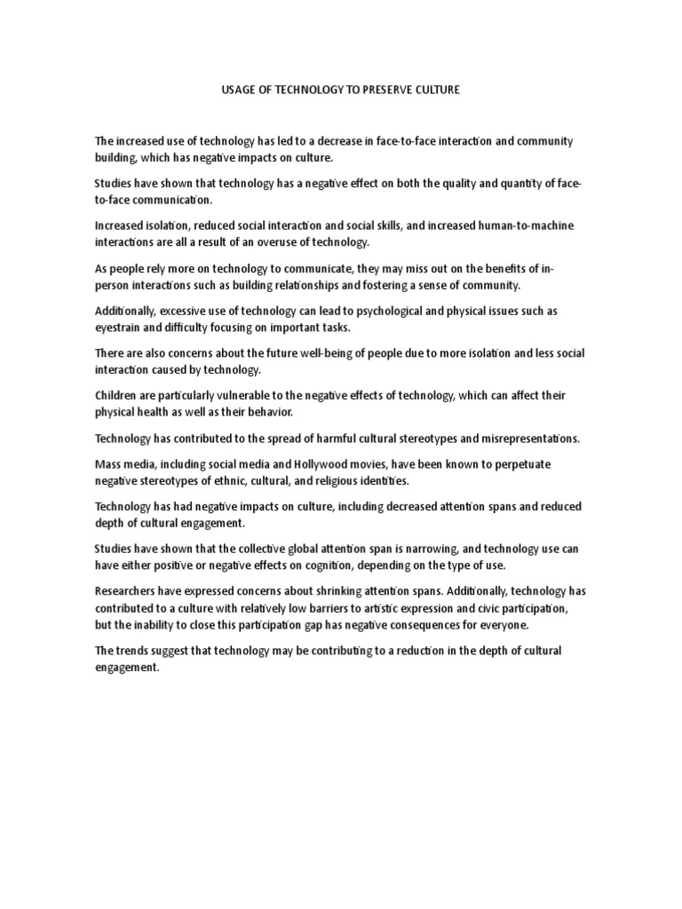 Usage of Technology To Preserve Culture | PDF