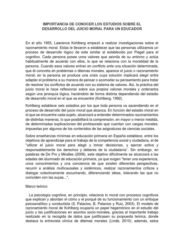 3 Ejemplo de Conocer Los Estudios Sobre El Juicio Moral | PDF ...