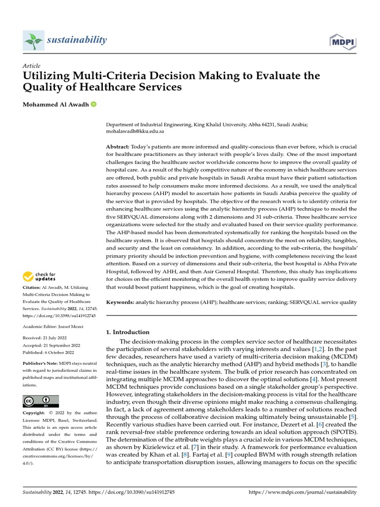 Utilizing Multi-Criteria Decision Making To Evaluate The Quality of ...