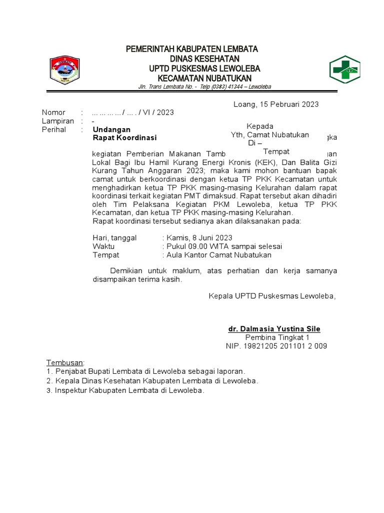 Surat Koordinasi PMT Lokal | PDF