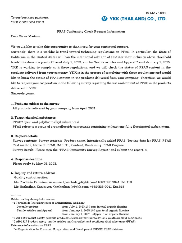PFAS Conformity Check Request Information | PDF | Chemical Substances ...
