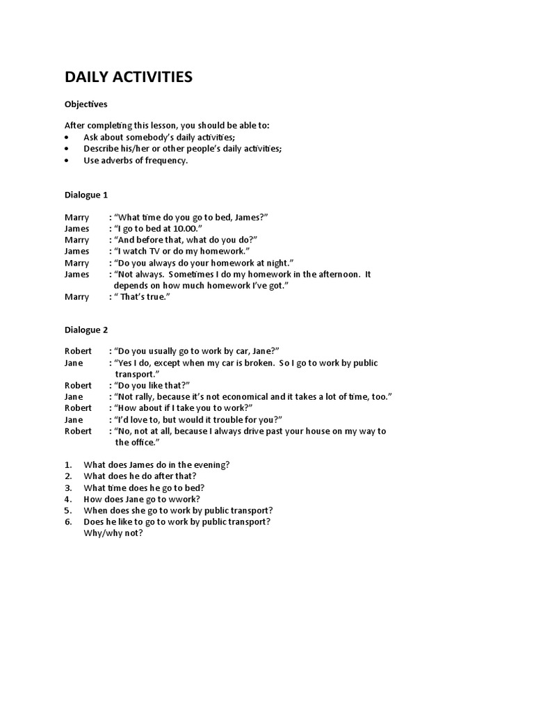 Task 3 DAILY ACTIVITIES | PDF