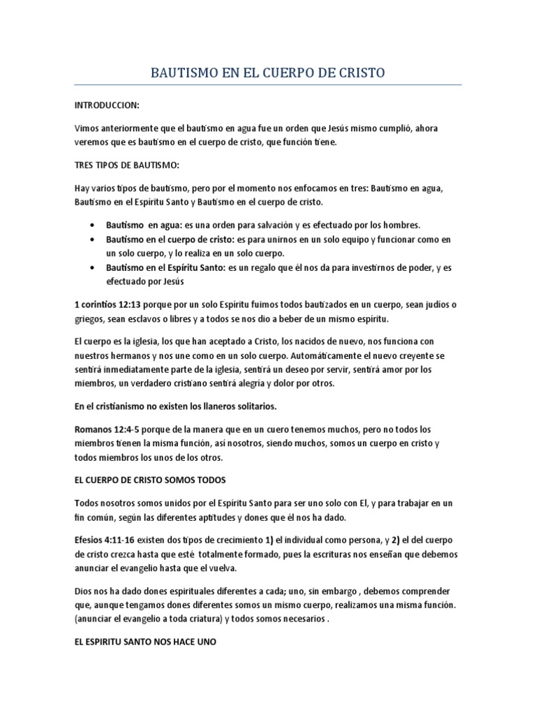 Bautismo en El Cuerpo de Cristo | PDF | Bautismo | Cristo (título)