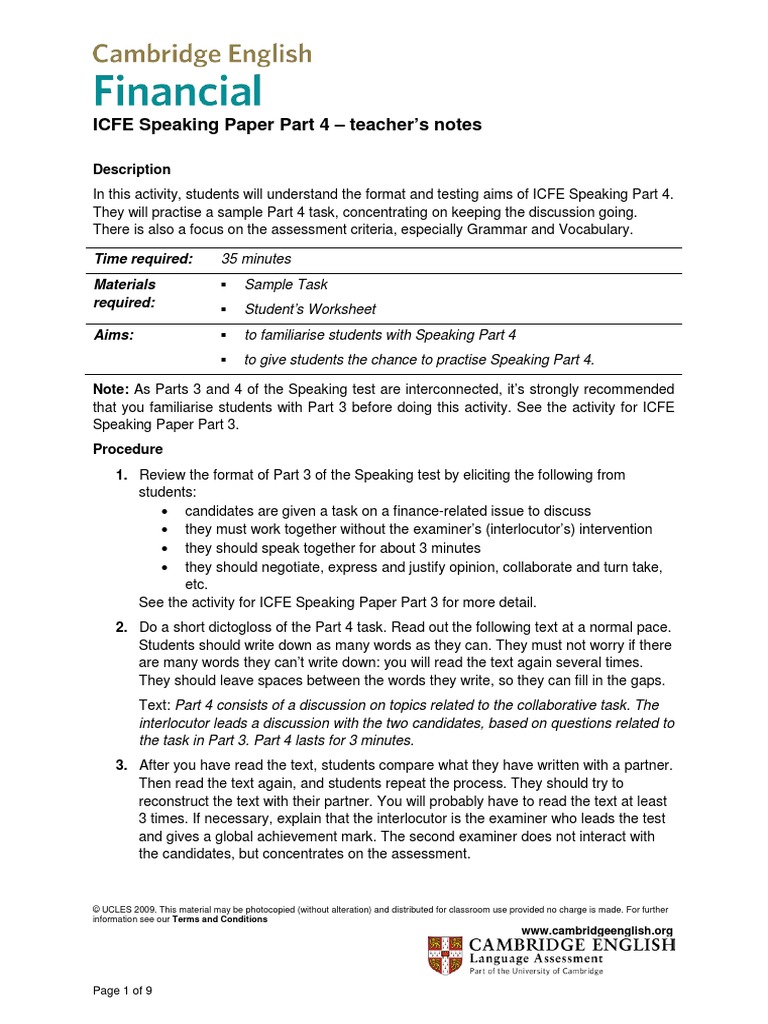 Cambridge English Financial Icfe Speaking Part 4 | PDF | Audit ...