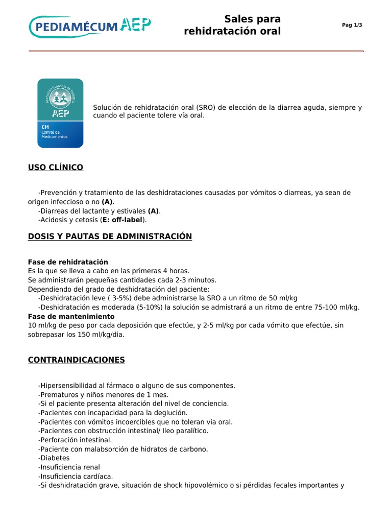 Sales para Rehidratación Oral | PDF | Diarrea | Medicina CLINICA